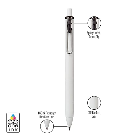 Uni Ball One Retractable Gel Pens Micro Point 0.5 mm White Barrel Black ...