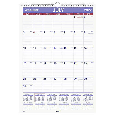 At A GLANCE Academic Monthly Wall Calendar 12 x 17 July 2022 To June ...