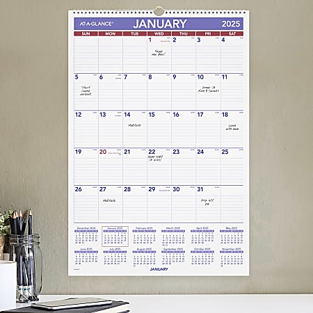 2025 AT A GLANCE Erasable Monthly Wall Calendar 15 12 x 22 34 January ...