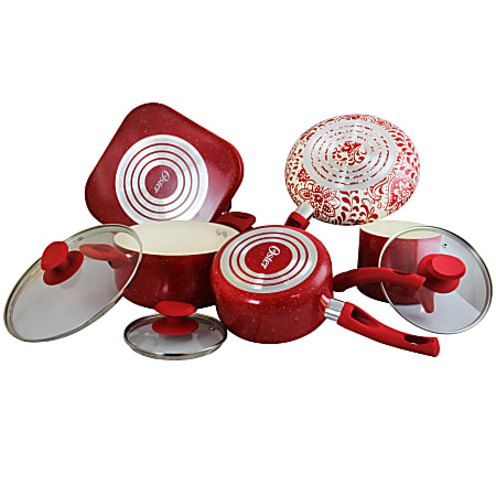 Oster Cookware Set Cocina San Jacinto 9 Piece Red - Office Depot