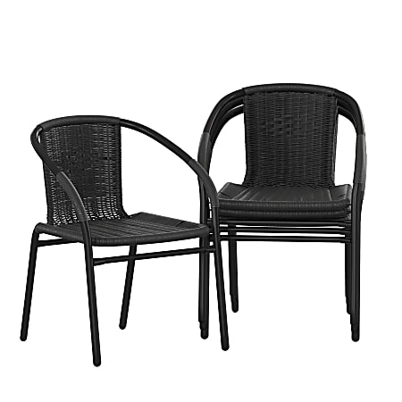 Flash Furniture Rattan IndoorOutdoor Restaurant Stack Chairs Black Pack Of 4 Chairs ODP Business Solutions