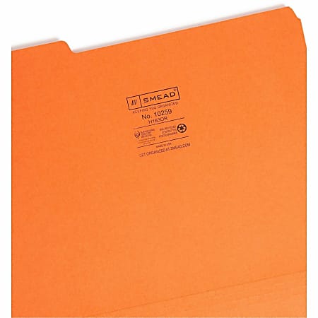 Smead® 1/3-Cut Interior Folders, Letter Size, Orange, Box Of 100