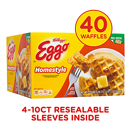 Eggo Homestyle Waffles 49.3 Oz Box Of 40 Waffles - Office Depot