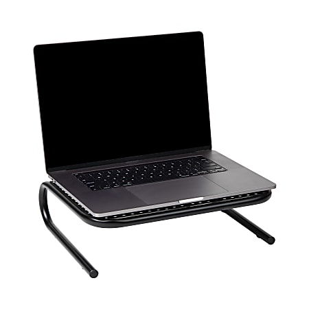 Mind Reader Metal Monitor Stand Ventilated Laptop Riser Desktop Organizer 4 14 H x 11 14 W x 14 12 D Black Set of 2 Office Depot