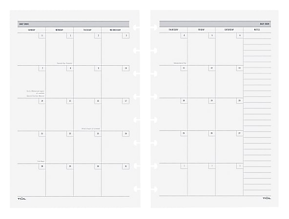 2024 2025 TUL Discbound Academic WeeklyMonthly Refill Planner Pages ...