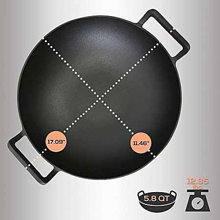 NutriChef Pre Seasoned Cooking Wok Cast Iron Stir Fry Wok with Wooden ...