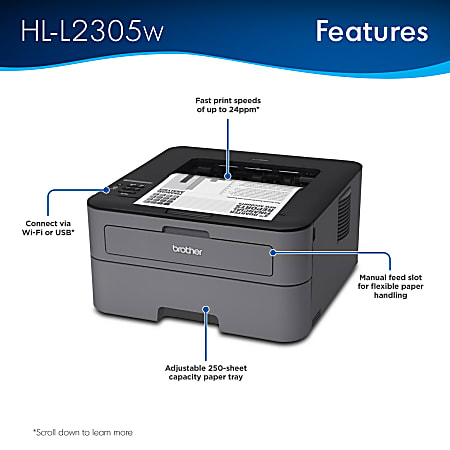 Brother HL L2305W Monochrome Laser Printer - Office Depot
