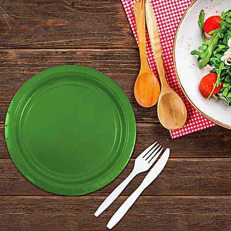 JAM PAPER Round Paper Party Plates Medium 9 Inch Green 50pack - Office ...
