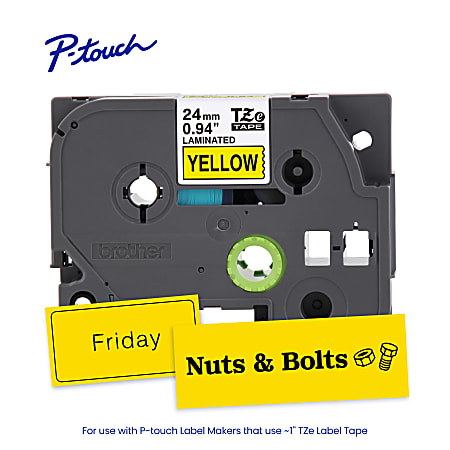 Brother P touch TZe651 Laminated 1 x 26.2 ft 24mm x 8m Black on Yellow ...