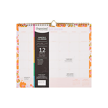 Happy Planner Organized 12 Month Wall Calendar 14 x 12 Sunshine Florals ...