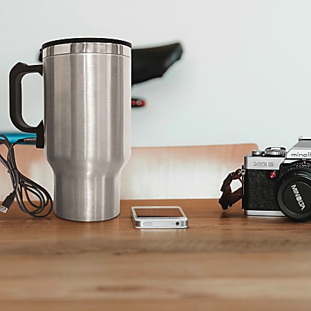 Brentwood 16 Oz Electric Coffee Mug With Wire Car Plug Silver - Office ...