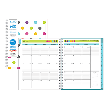 Blue Sky Teacher WeeklyMonthly CYO Planner 8 12 x 11 Teacher Dots July ...