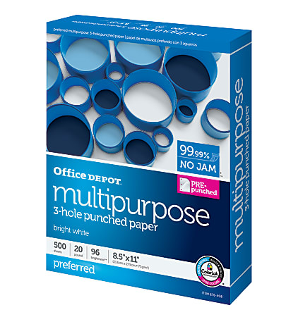 Office Depot Premium 3 Hole Punched Multi Use Printer Copy Paper 1 Ream ...