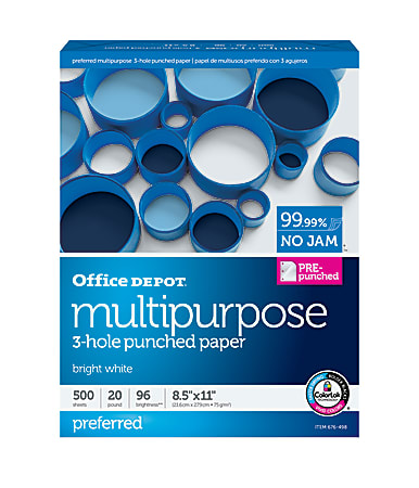 Office Depot Premium 3 Hole Punched Multi Use Printer Copy Paper 1 Ream ...