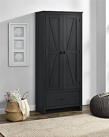 Ameriwood Home Farmington 30 Wide Storage Cabinet 4 Shelves1 Drawer Black Oak ODP Business Solutions