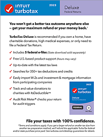TurboTax Deluxe 2023 Federal Only E file For PCMac Disc Or Download ...