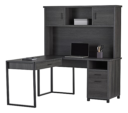Realspace DeJori 59 W L Shape Corner Desk With Hutch Charcoal