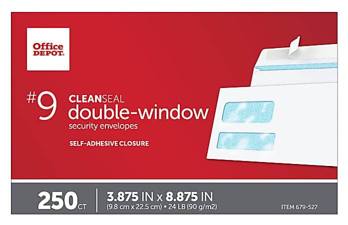 Office Depot Brand 9 Security Envelopes Double Window 3 78 x 8 78 Clean ...