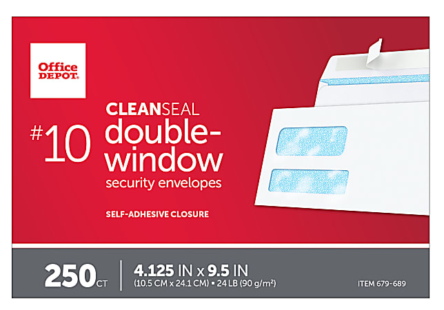 Office Depot Brand 10 Security Envelopes Double Window 4 18 x 9 12 ...