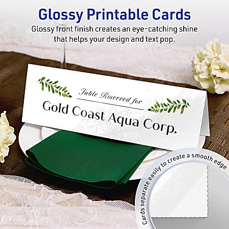 Avery Printable Tent Cards 3 12 x 11 Rectangle Glossy White Pack Of 50 ...