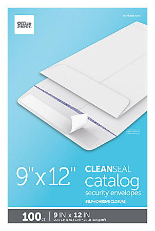 Office Depot Brand 9 x 12 Catalog Envelopes Security Clean Seal White ...