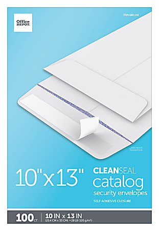Office Depot Brand 10 x 13 Catalog Envelopes Security Clean Seal White ...