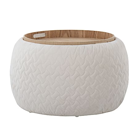 LumiSource Tray Pouf Wood And Fabric Ottoman 13 34 H x 21 12 W x 21 12 ...