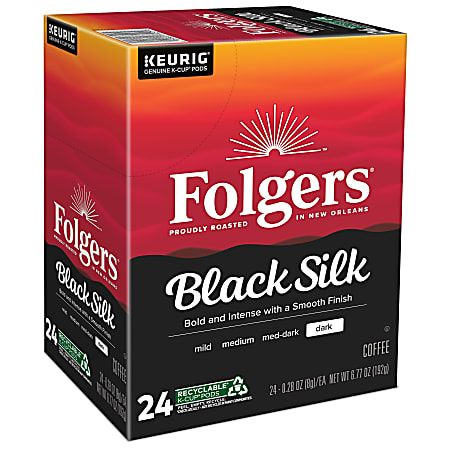 Folgers Black Silk Coffee Keurig Single Serve K Cup Pods Dark Roast 24 ...