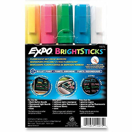 EXPO Bright Sticks Wet Erase Fluorescent Markers Assorted Colors Pack ...