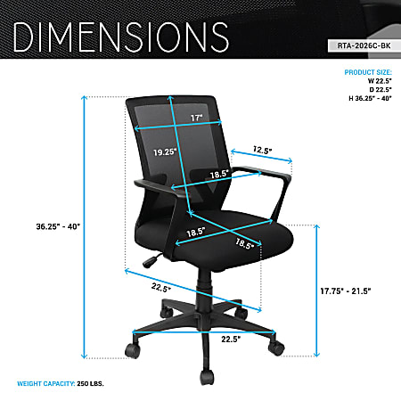 Techni Mobili RTA 2026C BK Mesh Task Chair Black Lumbar Tilt - Office Depot