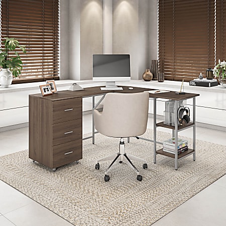 Techni Mobili 59 W L Shaped 2 Tone Home Office Computer Desk With ...