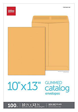 Office Depot Brand 10 x 13 Manila Catalog Envelopes Gummed Seal Brown ...