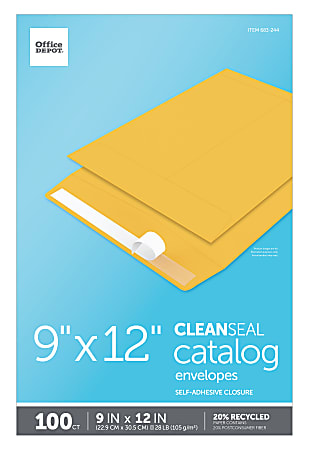 Office Depot Brand Manila Catalog Envelopes 9 x 12 Clean Seal Brown ...