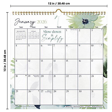 2026 DateWorks Spiral Wall Calendar 12 x 12 Whisper Song January To ...