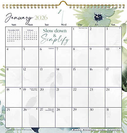 2026 DateWorks Spiral Wall Calendar 12 x 12 Whisper Song January To ...
