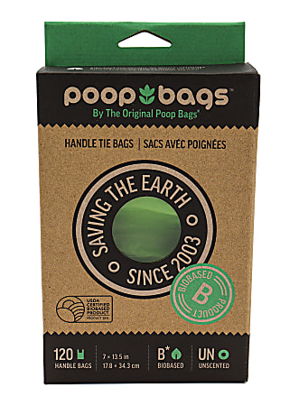 The Original Poop Bags Handle Tie Waste Bags 32 Oz Green Pack Of 120 ...