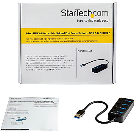 StarTech.com 4 Port USB 3.0 Hub 4x USB A Ports with Individual OnOff ...
