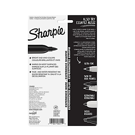 Sharpie Neon Permanent Markers Fine Point Assorted Colors Pack Of 5 ...