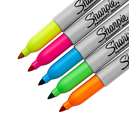 Sharpie Neon Permanent Markers Fine Point Assorted Colors Pack Of 5 ...