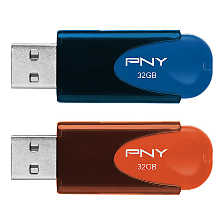 PNY Attach 4 USB 2.0 Flash Drives 32GB Assorted Colors Pack Of 2 Drives ...