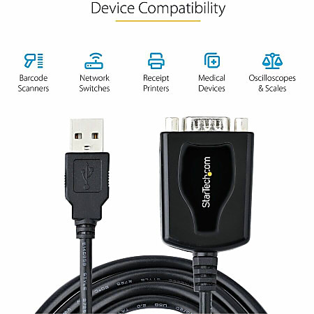 StarTech.com 3ft 1m USB to Serial Cable with COM Port Retention DB9 Male RS232 to USB Converter ...