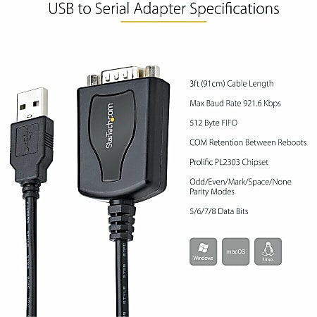 StarTech.com 3ft 1m USB to Serial Cable with COM Port Retention DB9 ...