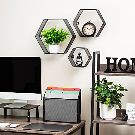 Mind Reader Hexagon Floating Shelves Black Set Of 3 Shelves - Office Depot