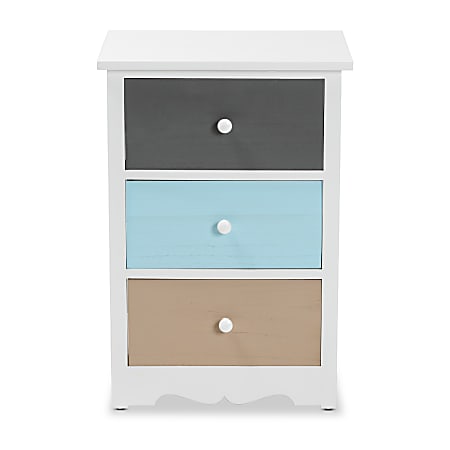 Baxton Studio Kalila 3 Drawer Nightstand WhiteMulticolor - Office Depot