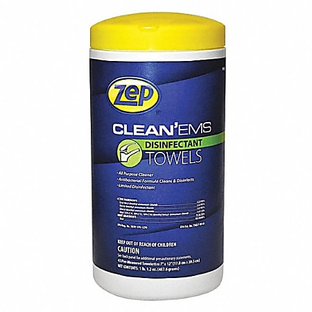 Zep Clean Ems Disinfectant Wipes 17.2 Oz 45 Sheets Per Canister Pack Of ...