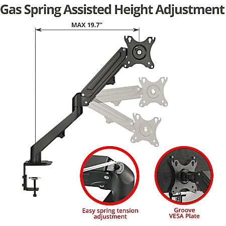 SIIG Single Gas Spring C Clamp Monitor Desk Mount 17 to 27 Full Motion ...