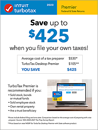 Intuit TurboTax Premier Federal E File State 2023 1 Year Subscription ...