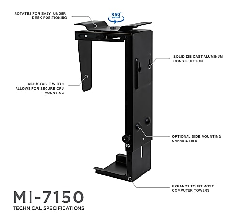 Mount It MI 7150 CPU Under Desk Mount Bracket 3.5 to 8 W Black - Office ...