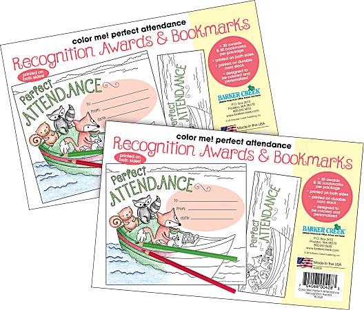 Barker Creek Color Me Awards Bookmarks Set 8 12 x 5 12 Attendance Set ...