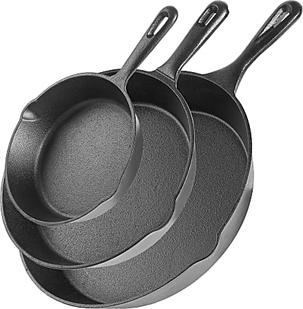 Commercial Chef 3 Piece Cast Iron Skillet Set Black - Office Depot